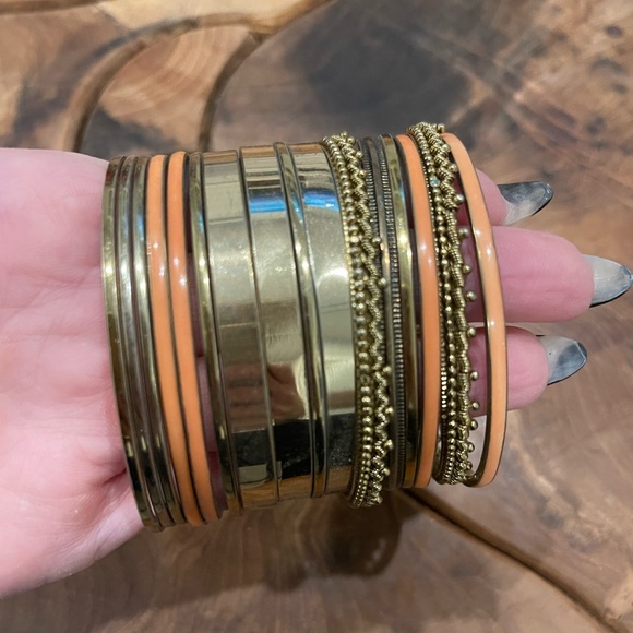 Jewelry | Assorted Gold And Peach Bangles | Poshmark